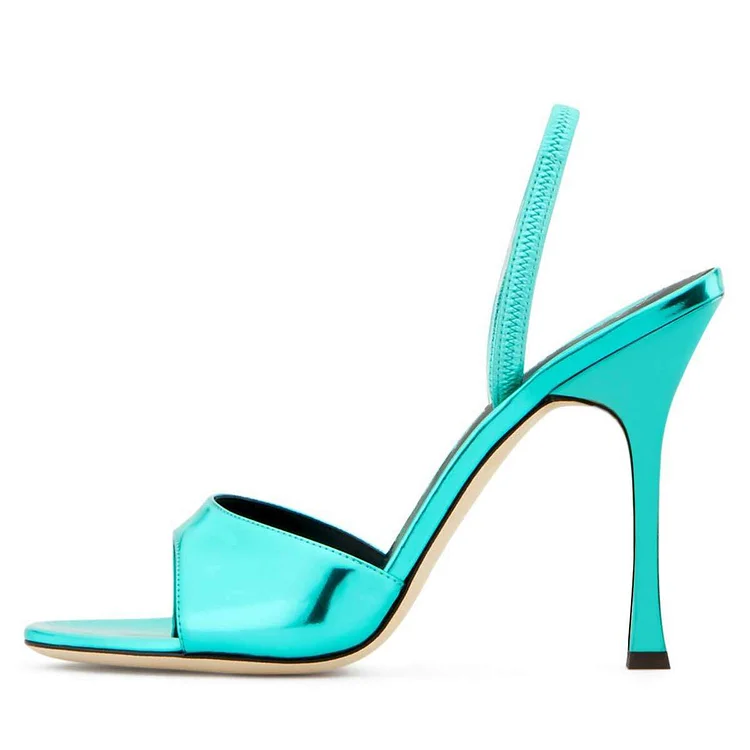 Turquoise Patent Leather Spool Heel Slingback Sandals Vdcoo