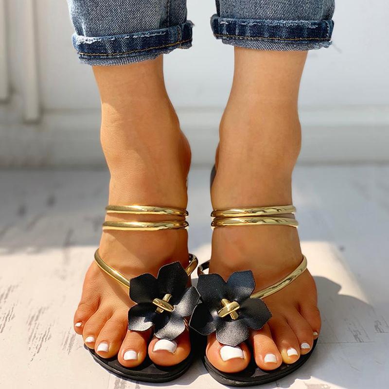 Floral Embellished Toe Ring Casual Sandals Womens Fashion Online