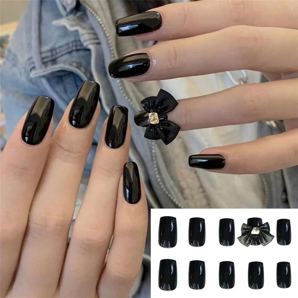 24pcs fake nails with designs false nails set coffin artificial nails ...