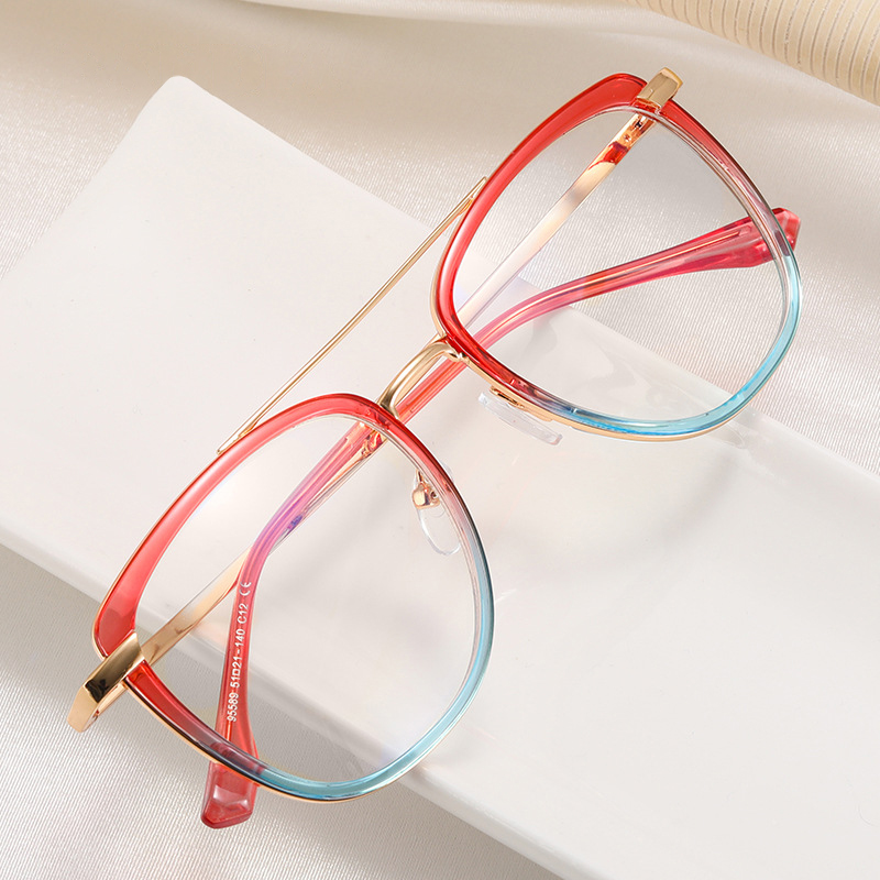 SHAUNA Retro Metal Double Bridges Women Glasses Frames Clear Anti-Blue ...