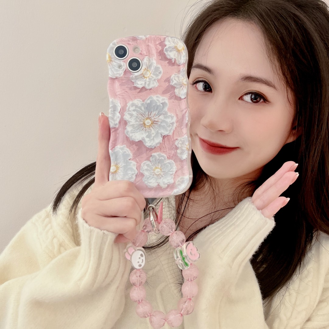 Kawaii Oil Painting Flower Oval Wavy Phone Case