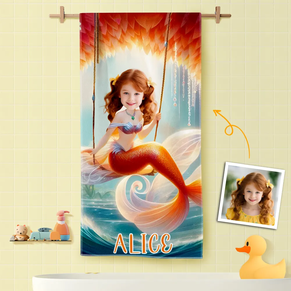 Custom Photo Batch Towel, Quick Dry Bath Towel, Mermaid Princess ...