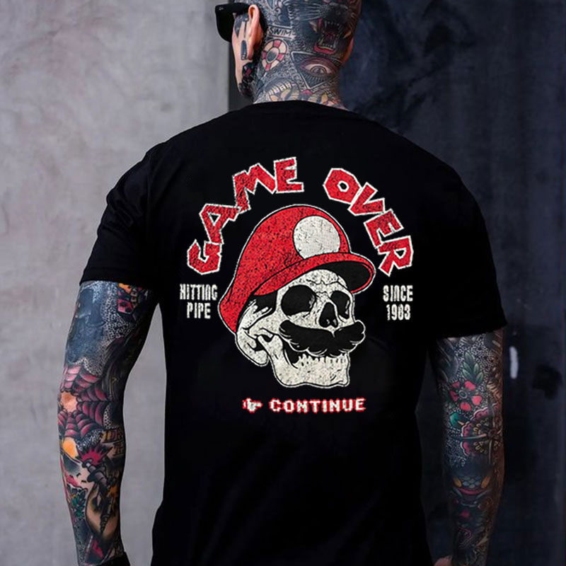 GAME OVER Skull Print Men's T-shirt