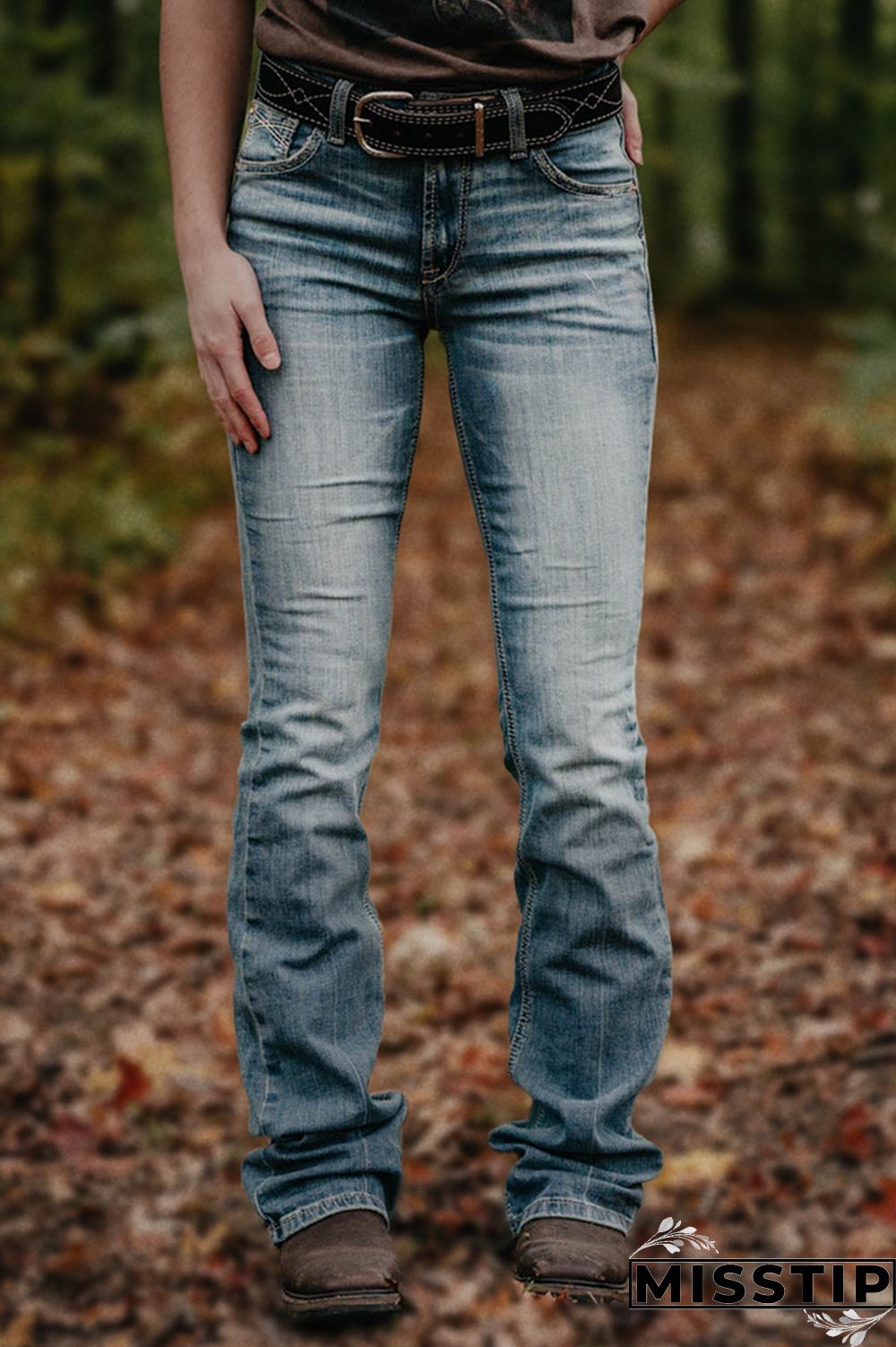 Vintage Ripped Embroidery Back High Waist Bootcut Jeans Without Belt ...