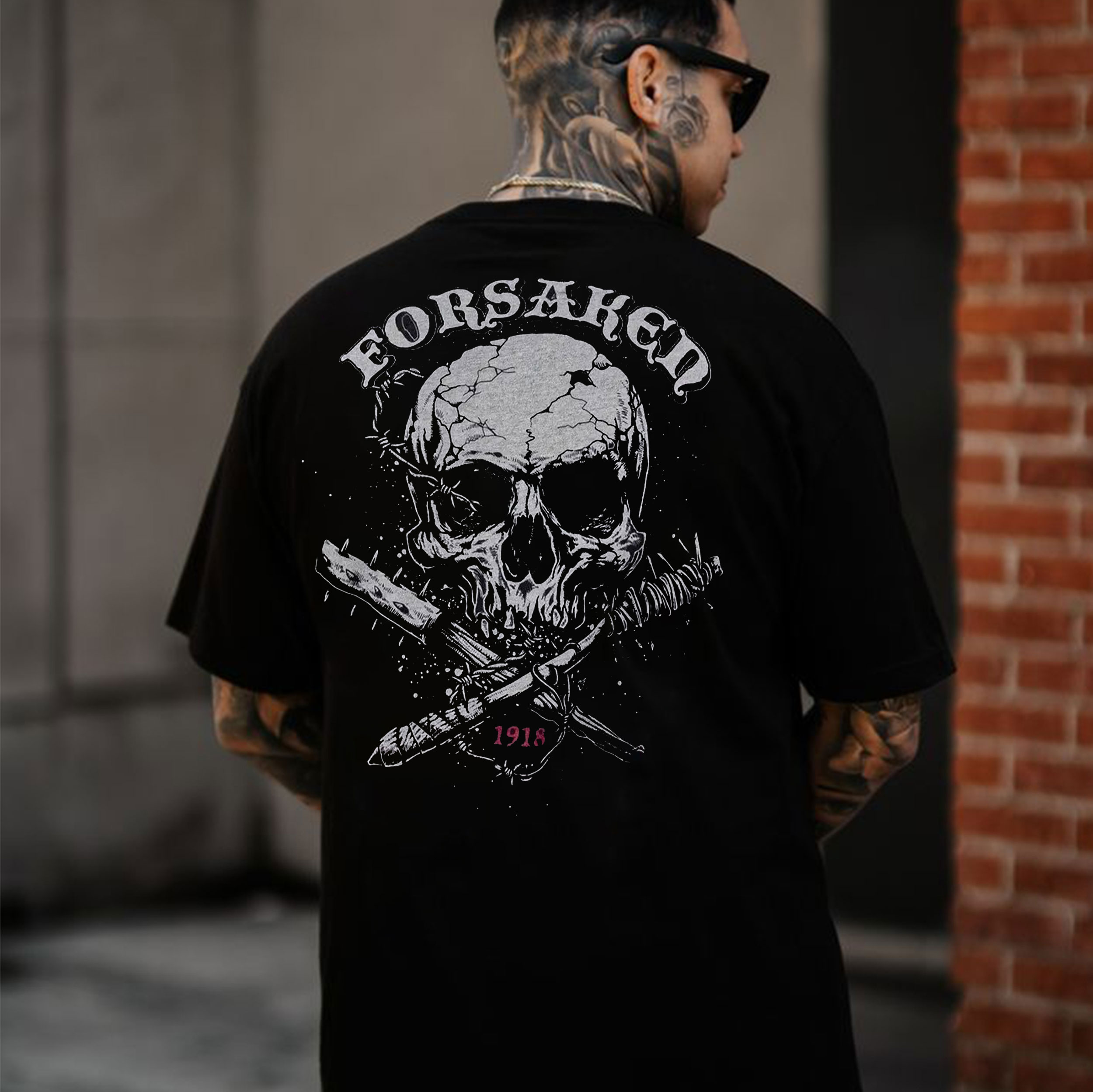 FORSAKED Skull Black Print T-Shirt