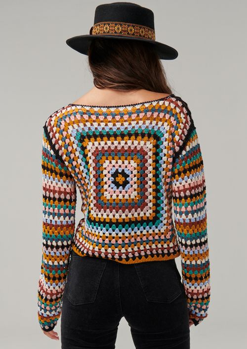Handmade Crochet Sweater Colorful Crop Tops for Fall Winter