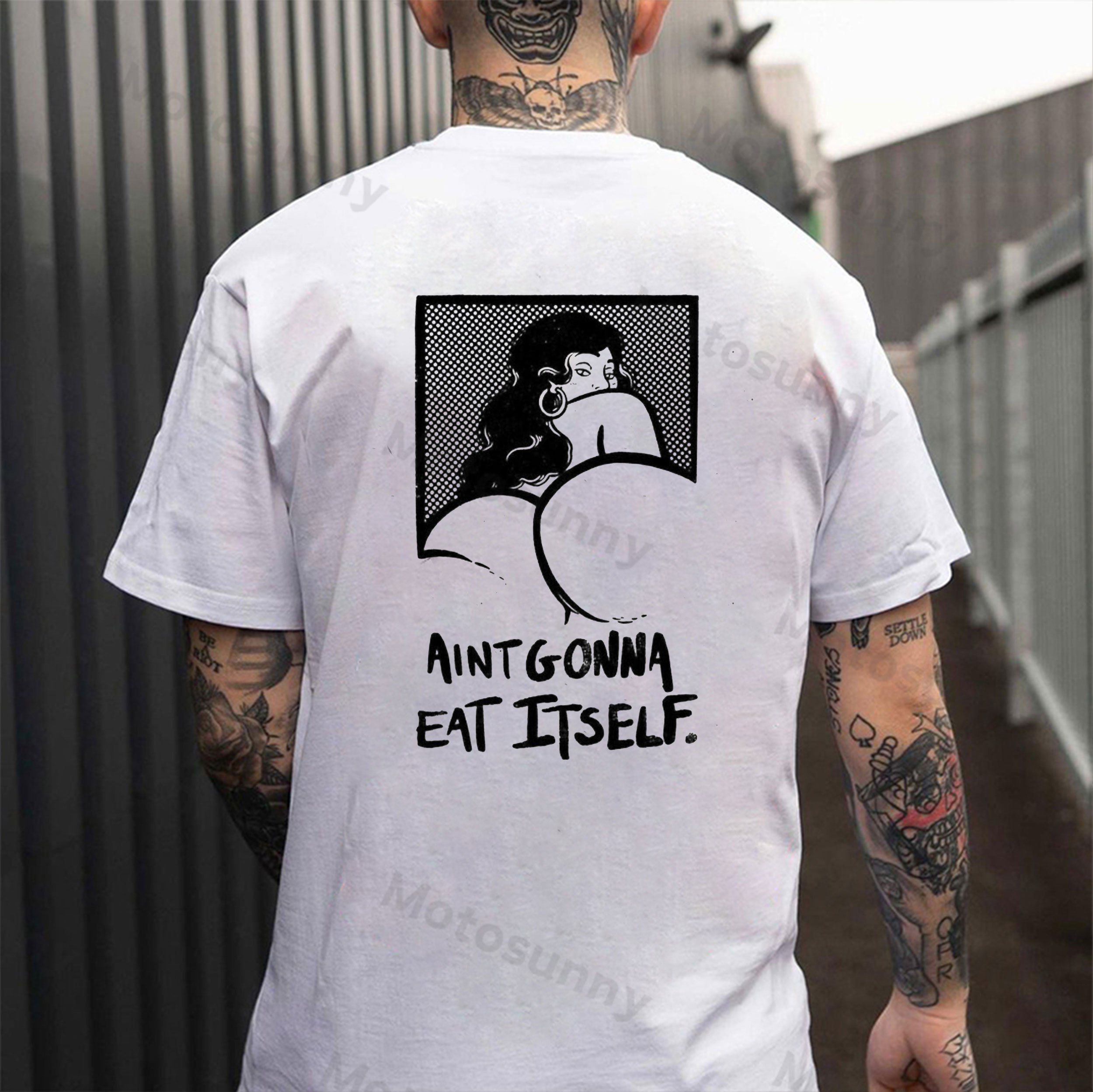 MOTOSUNNY AIN'T GONNA EAT ITSELF Sexy Lady White Print T-shirt
