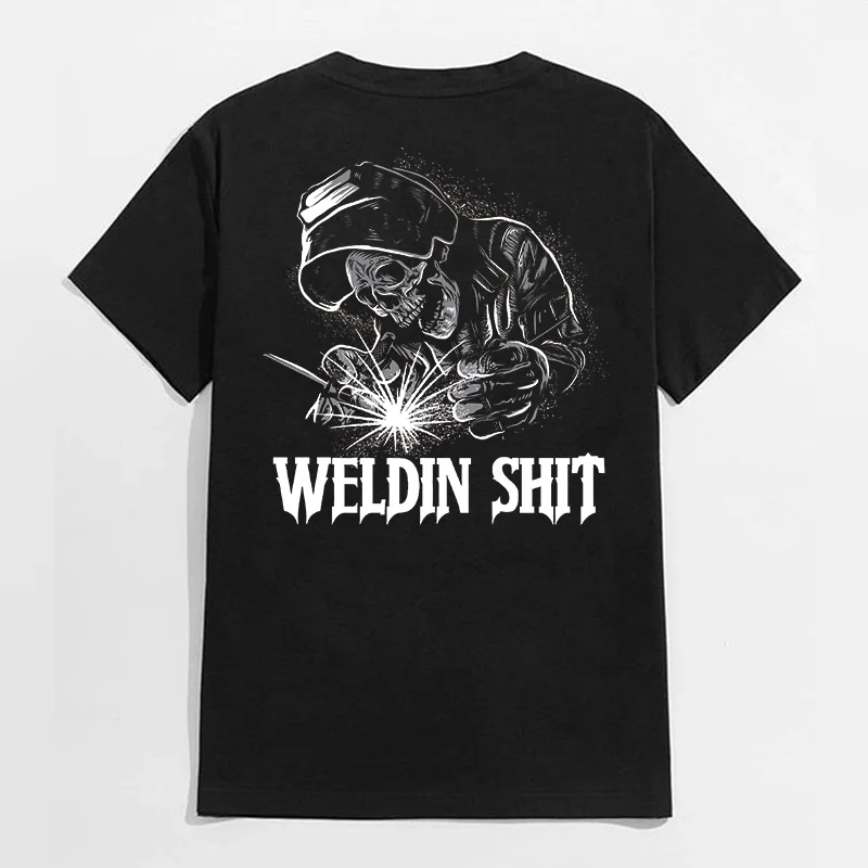 WELDING SHIT Evil Skull Graphic Black Print T-Shirt