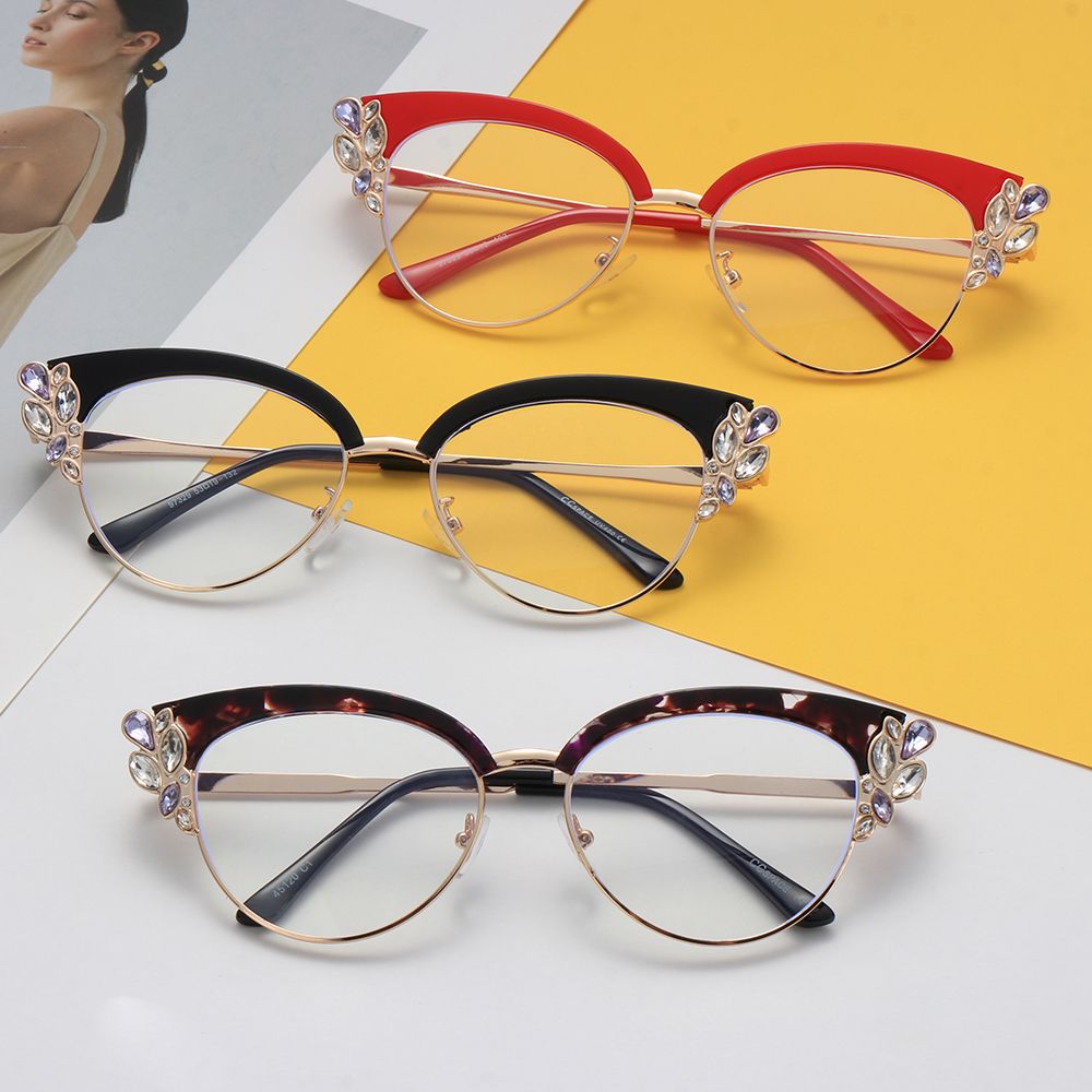 Women's Retro Anti Glare Prom Party Decoration Glasses UV Filter Blue ...