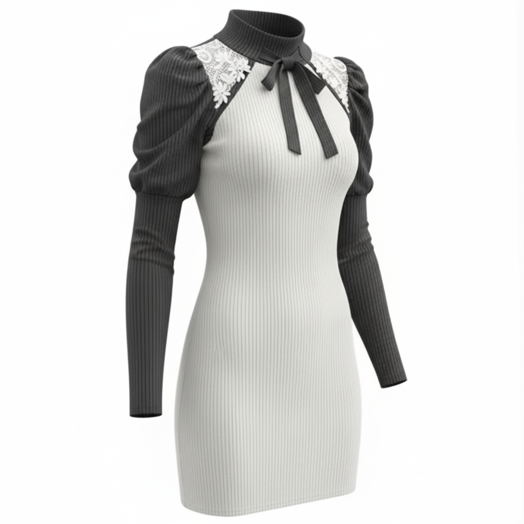ingshows Ladies' French Gentle Style Half High Collar Spliced Lace ...