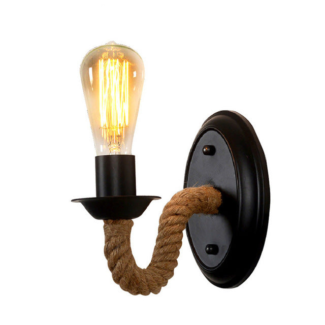 American Country Hemp Rope Wall Lamp Retro Light Wall Sconce Beside ...