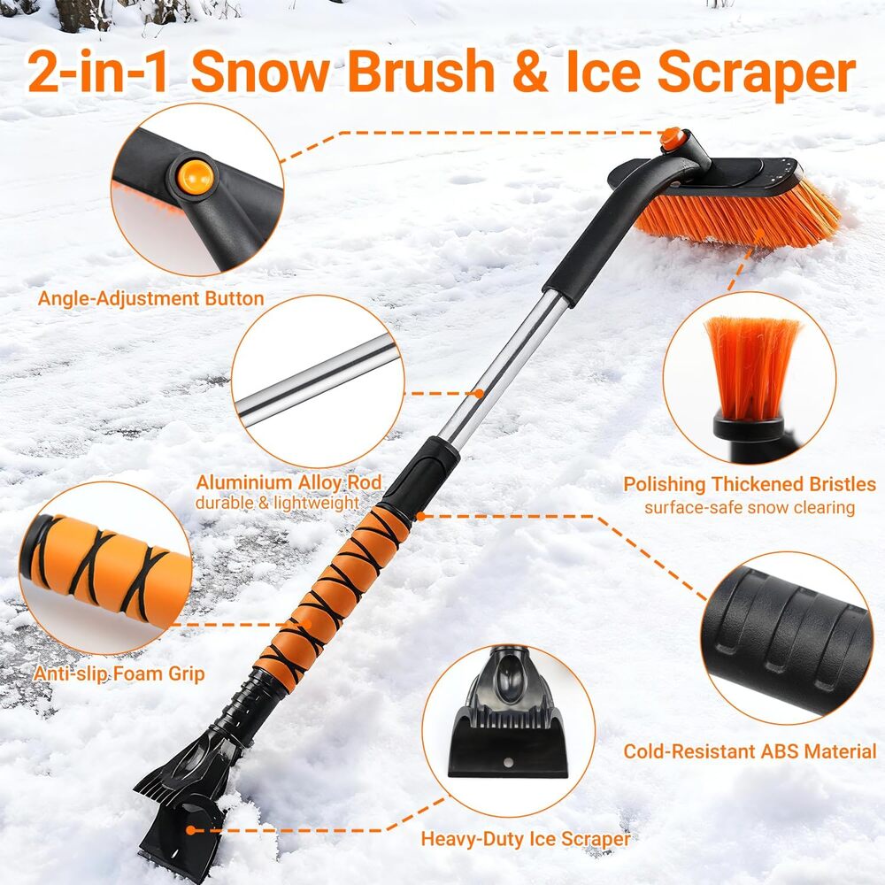 Saker® 3-in-1 Extendable Snow Brush Ice Scraper for Car, Snow Scraper ...