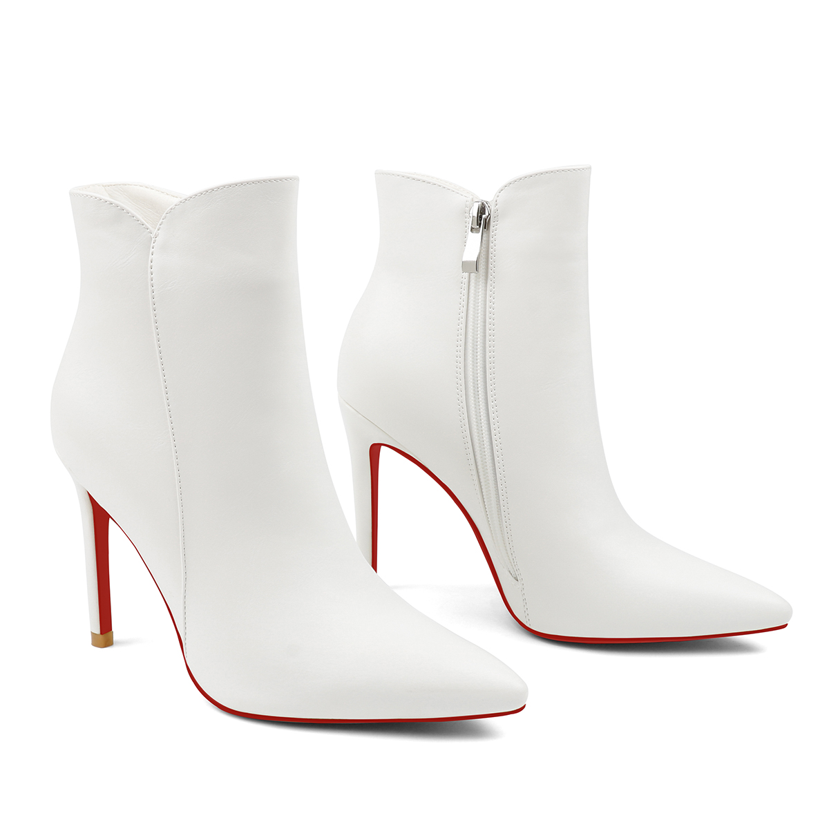 100mm Women's High Heels Pointed Toe Zipper Red Bottoms Boots