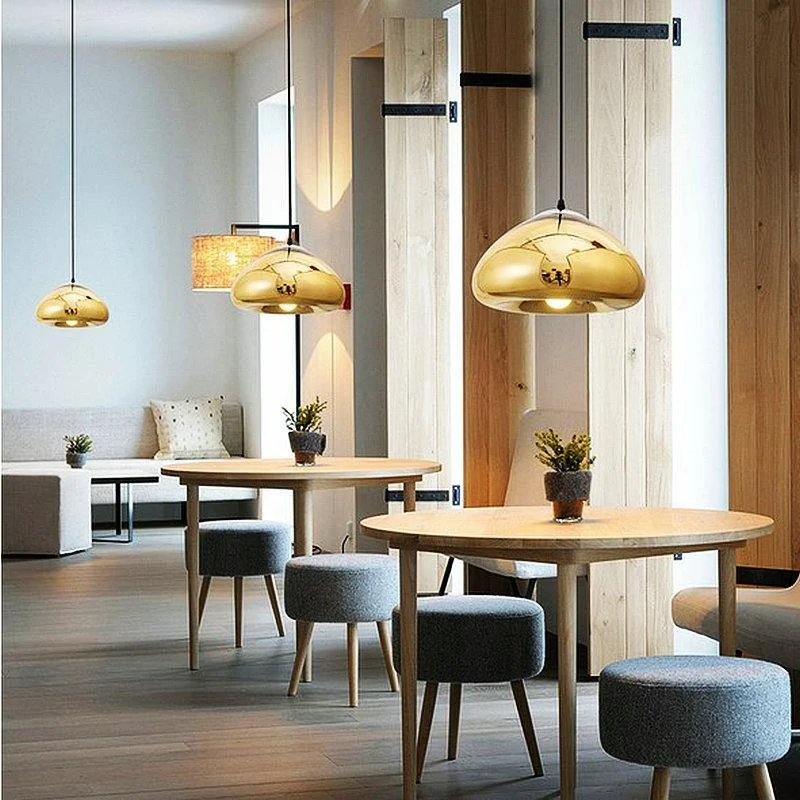 Modern Gold Bronze Sliver Shade Mirror Pendant Light E27 LED Glass ...