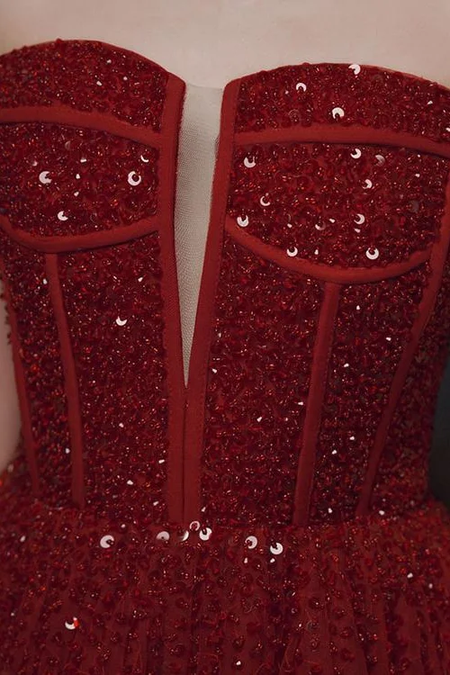 Daisda Wine Red Off-The-Shoulder Evening Dress With Sequins Beads