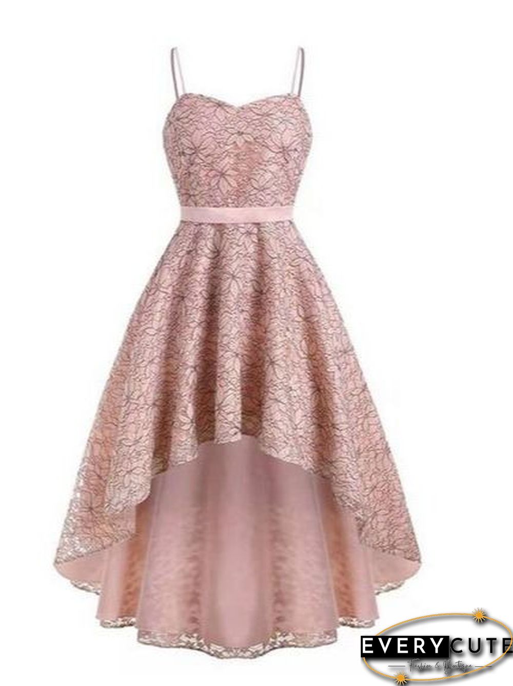 Vintage Lace Sleeveless High Low Party Dress Sexy Spaghetti Strap Women