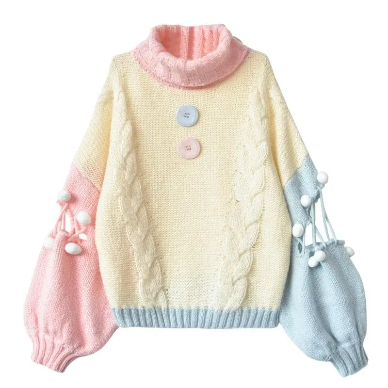 Pastel Peek-A-Boo Lantern Sleeve Sweater SP1710632