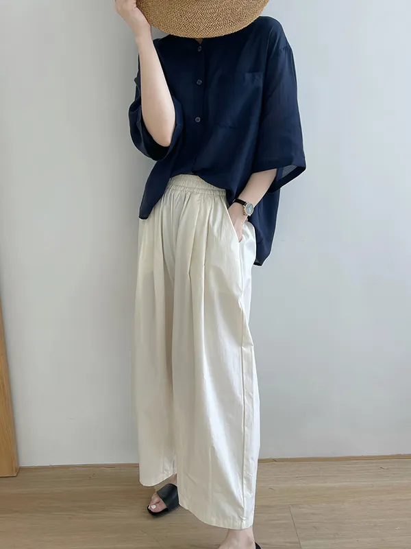 High Waisted Loose Elasticity Pleated Solid Color Split-Joint Pants ...