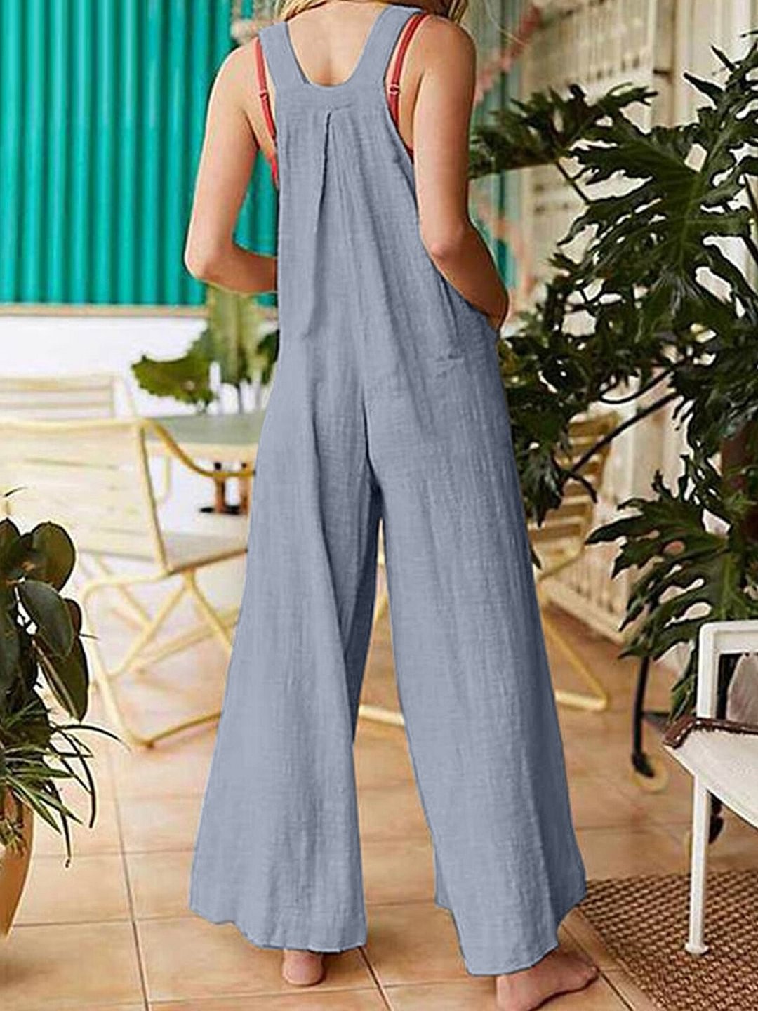 Women's Pure Color Casual Cotton Overalls