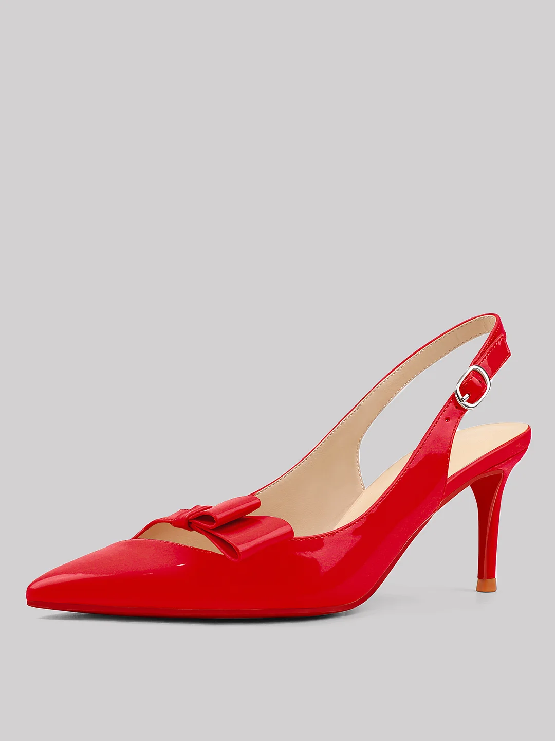 65mm Women's pointed Toe Kitten Heel Slingback Pumps Red Bottom Patent ...