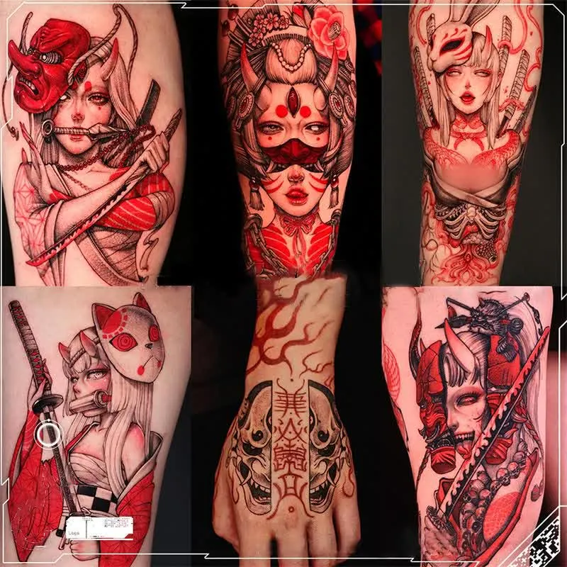 6 Sheets Harajuku Anime Pattern Temporary Tattoos Stickers - MissTip