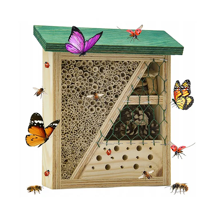Bug House Wooden Bee Hotel House - Natural Pine Habitat For Solitary ...
