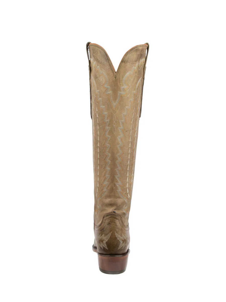 Khaki Vegan Leather Snip Toe Vamp Stitch Pattern Wide Calf Knee-High ...