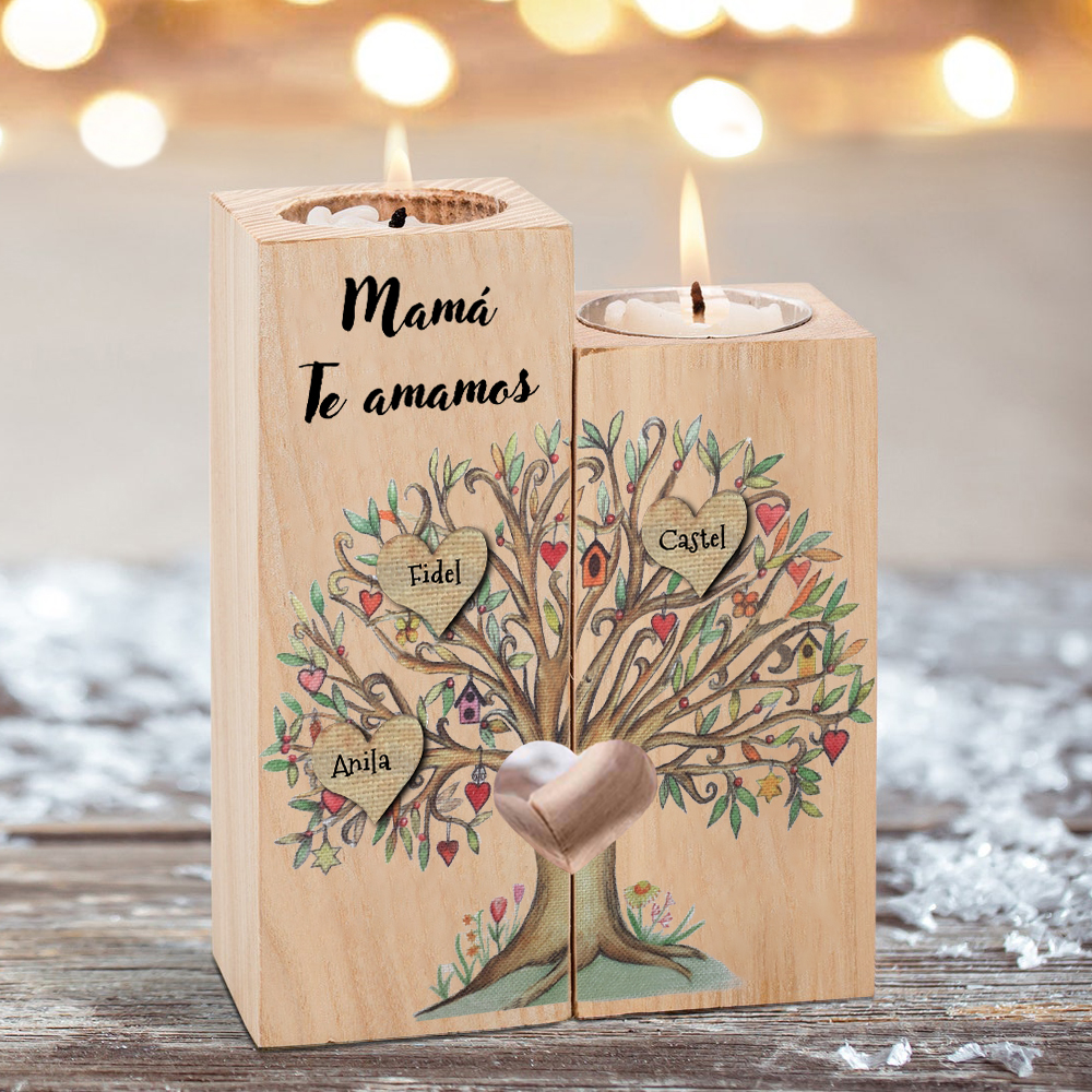 A la familia-Candelero de árbol de la vida de madera personalizado con ...