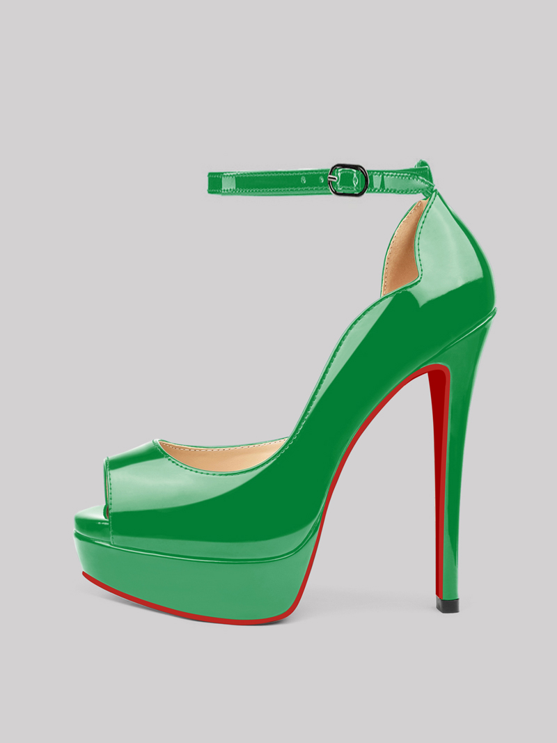59 Red Bottom Sky High Platform Ankle Strap Pumps Black Matte