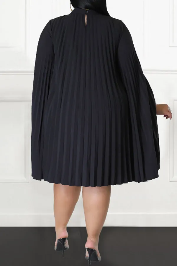 Plus Size All Pleated Batwing Sleeve Midi Dress