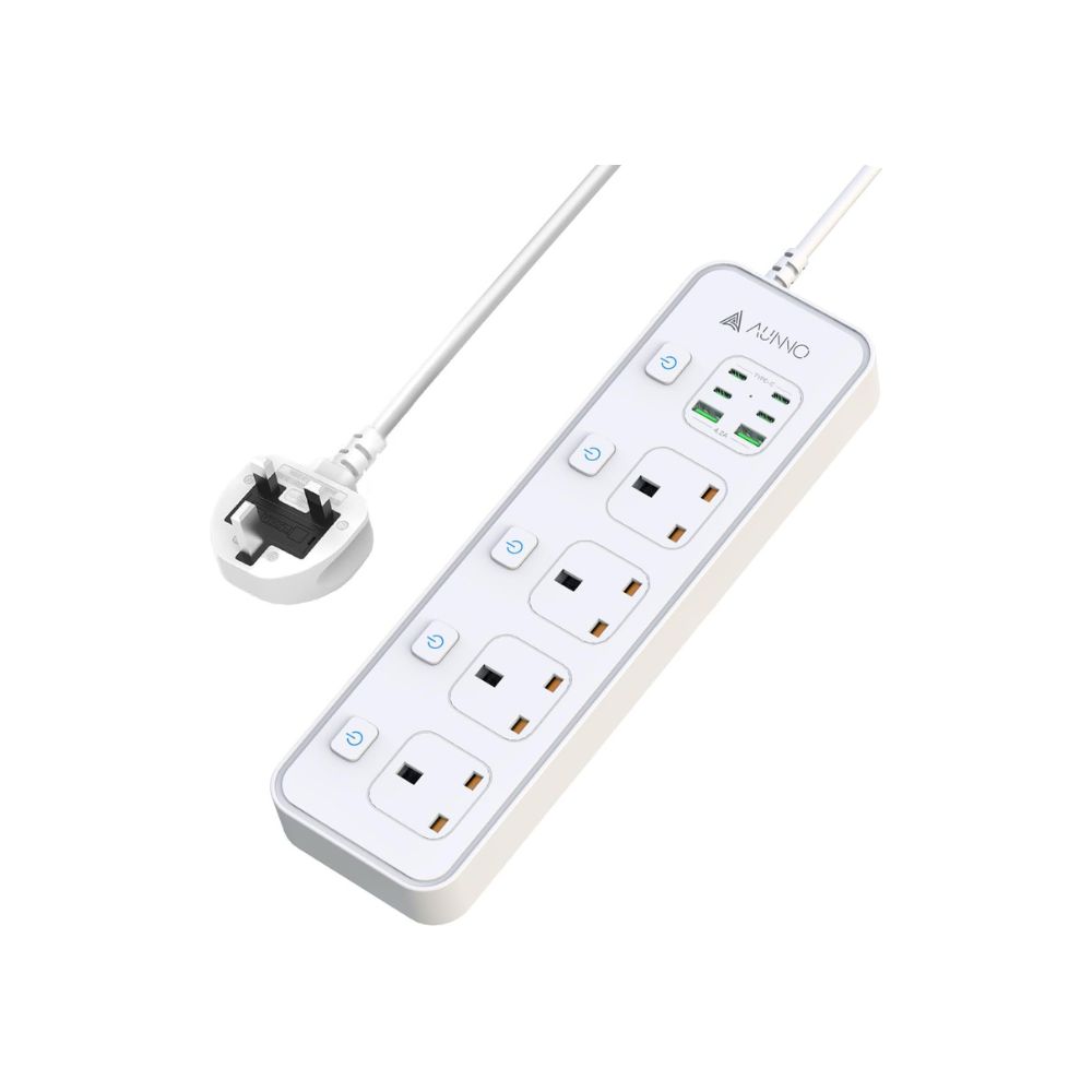AUNNO Extension Lead with USB Slots, 4 Way Sockets Outlets with 4 USB-C ...