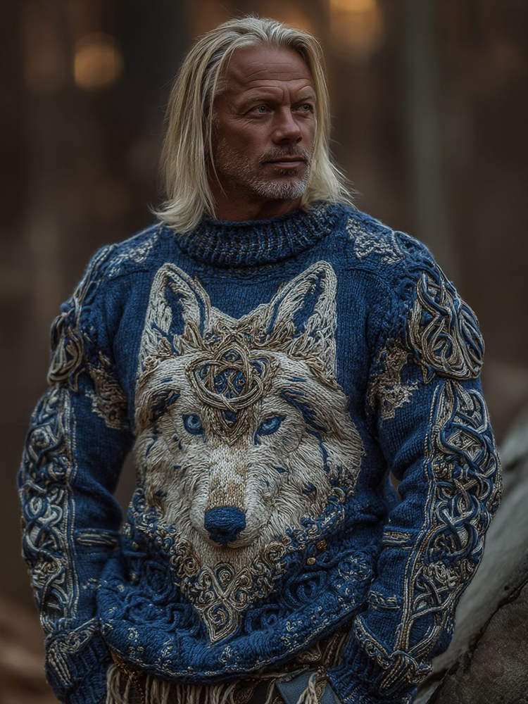 Men's Viking Wolf Knit Pullover Sweater