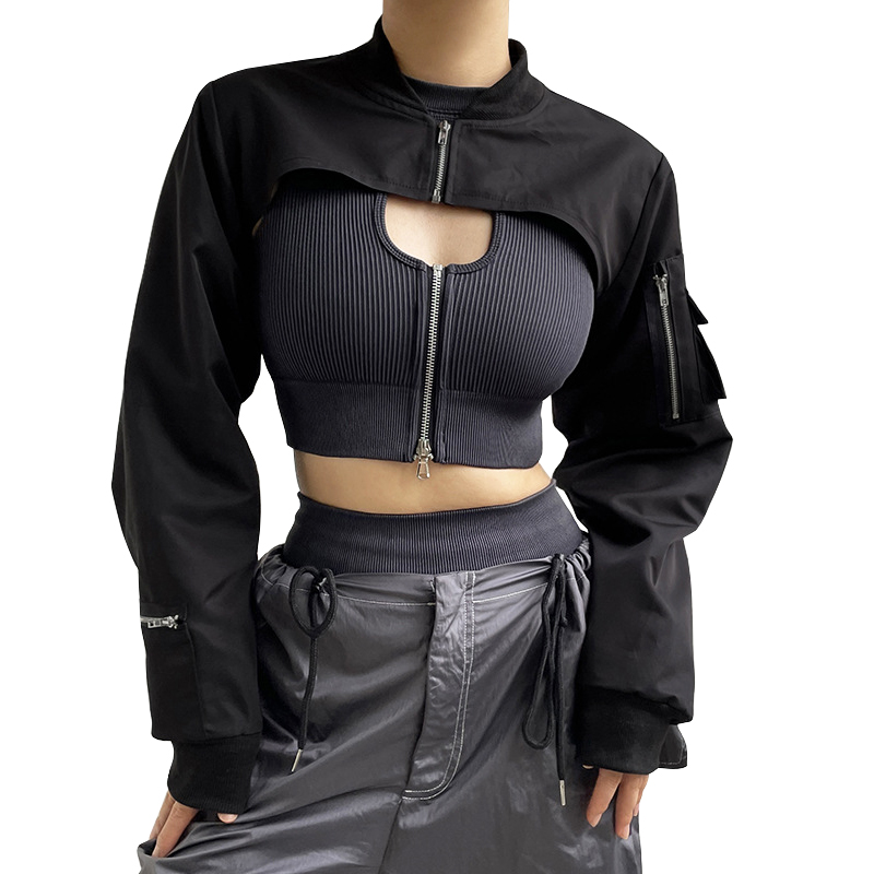 HALF OPEN COLLAR ZIPPER IRREGULAR SMOCK