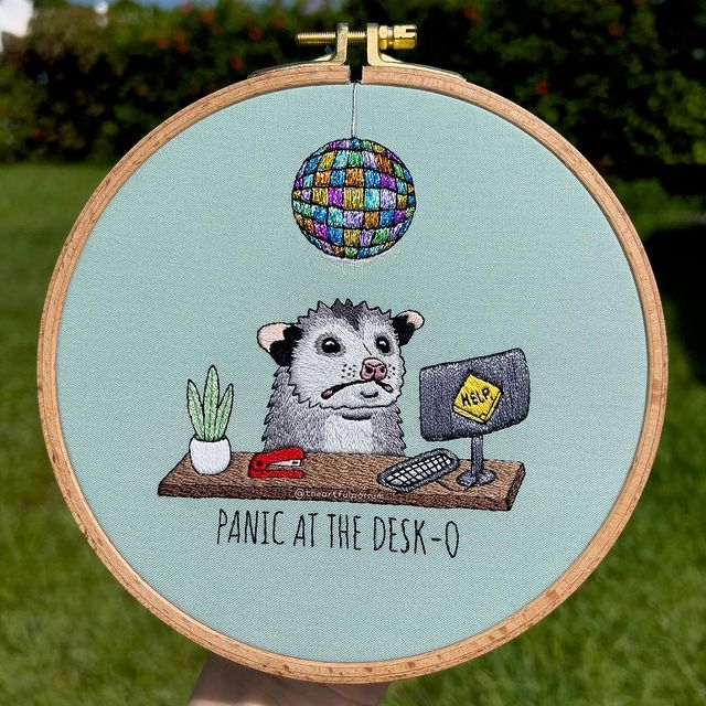 Cute Anxious Opossum Embroidery Kit