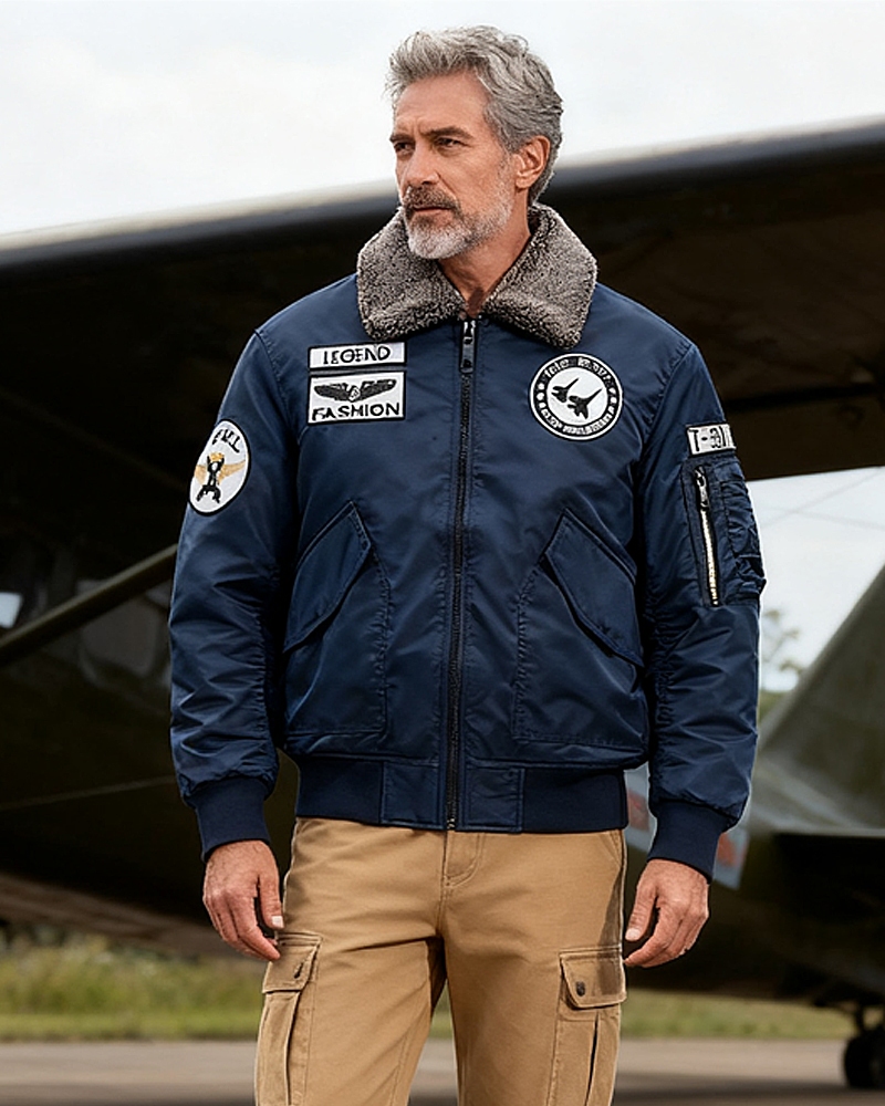 denimsuper Stand Collar Padded Detachable Collar Flight Jacket