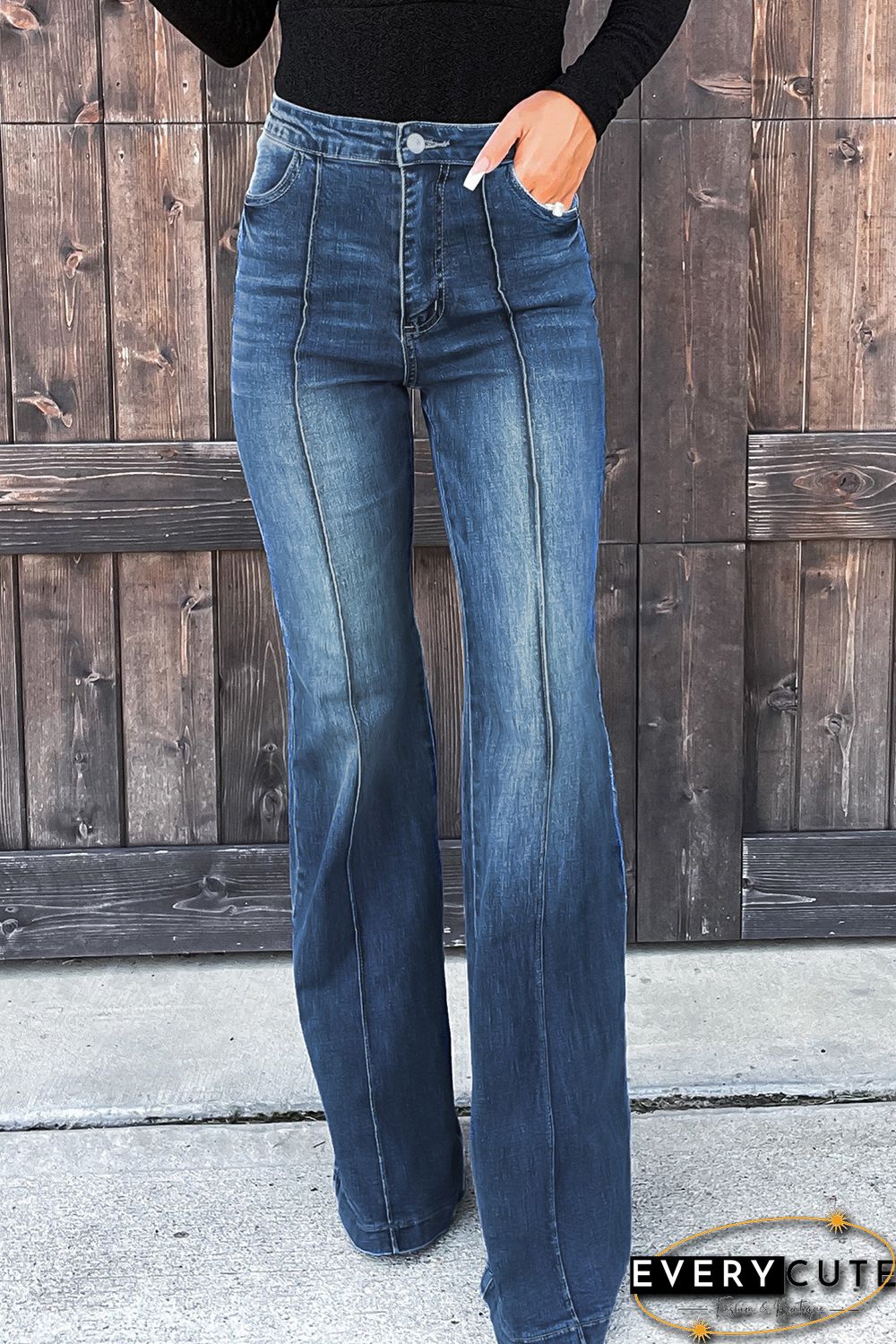 Wholesale Blue Central Seam Stitching Wide Leg Jeans Online