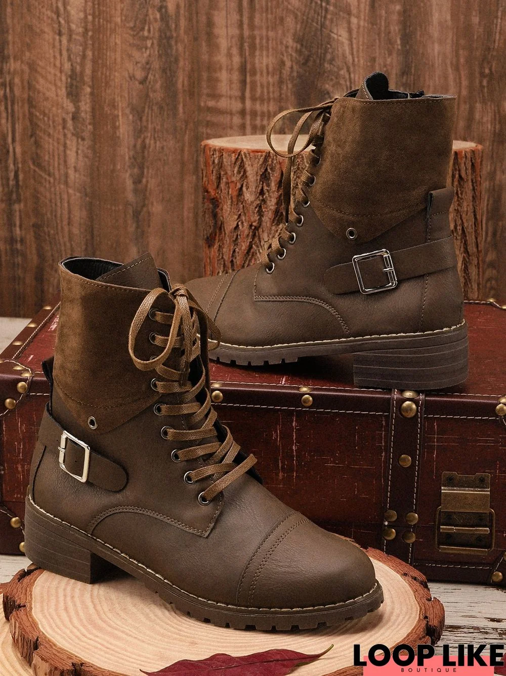 Retro Stitching Lace-up Zipper Boots