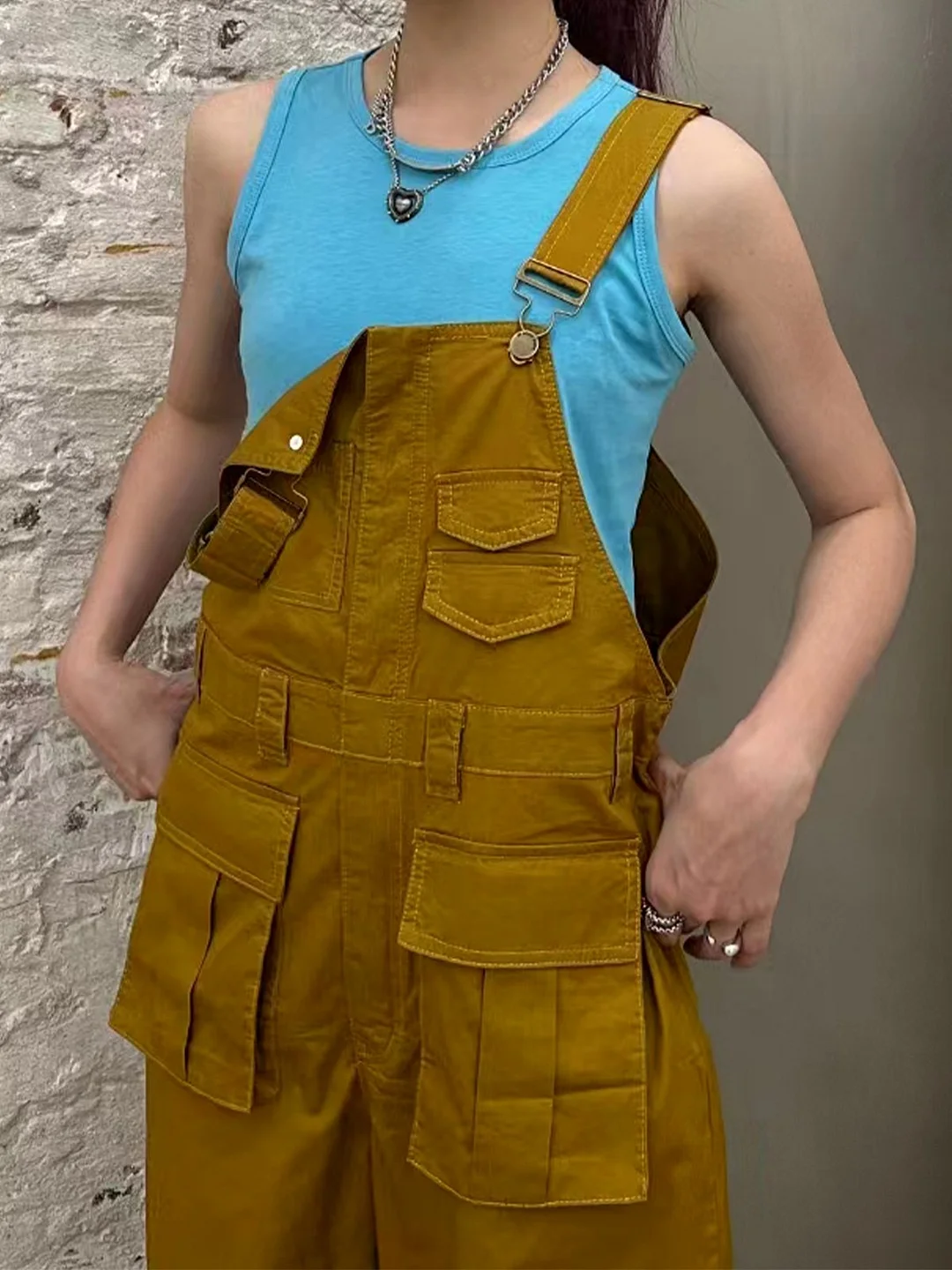 Pocket Detail Baggy Cargo Overalls