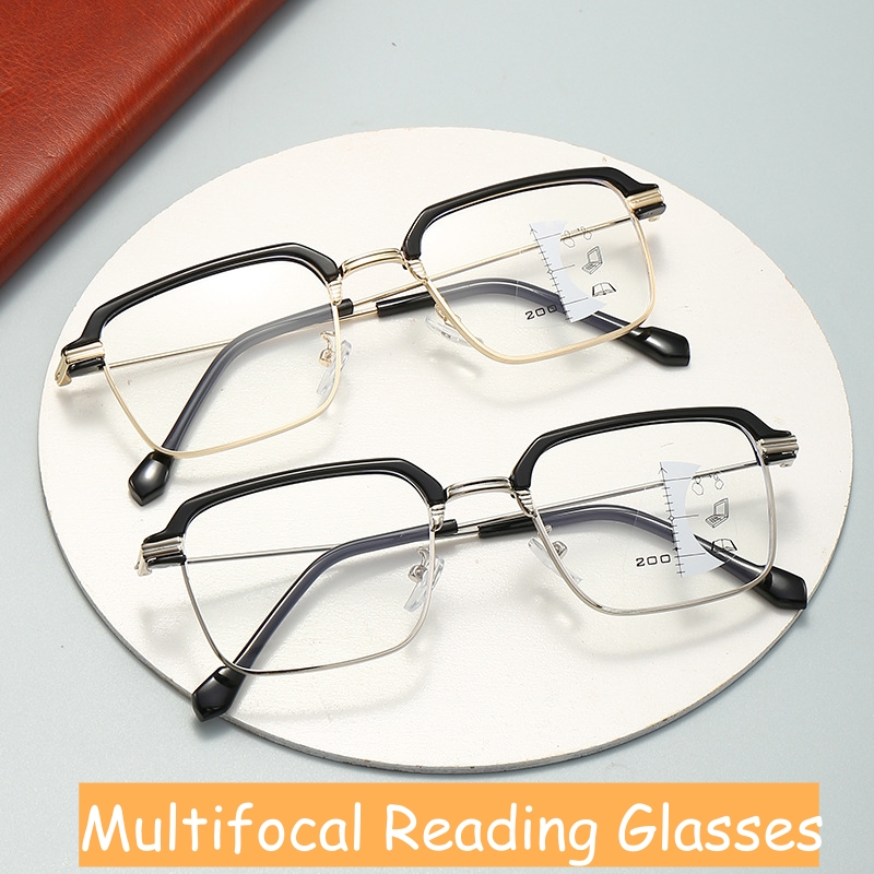 Vintage Blue Light Blocking Multifocal Reading Glasses Men Women High ...