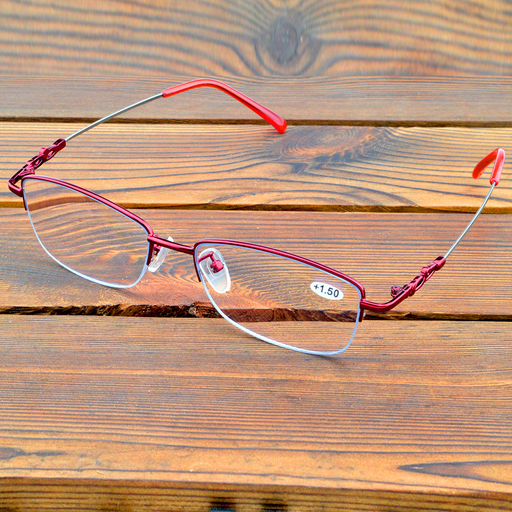 Memory Metal Red Frame Half-rim Spectacles See Near N Far Progressive ...