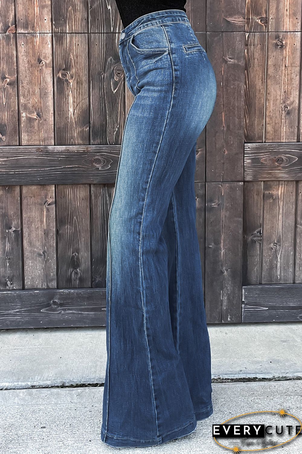 Wholesale Blue Central Seam Stitching Wide Leg Jeans Online