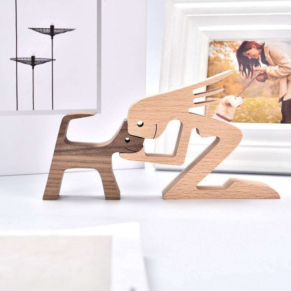 Home Decor Table Ornament Wood Dog Craft Sculpture Handmade Wooden Pets ...