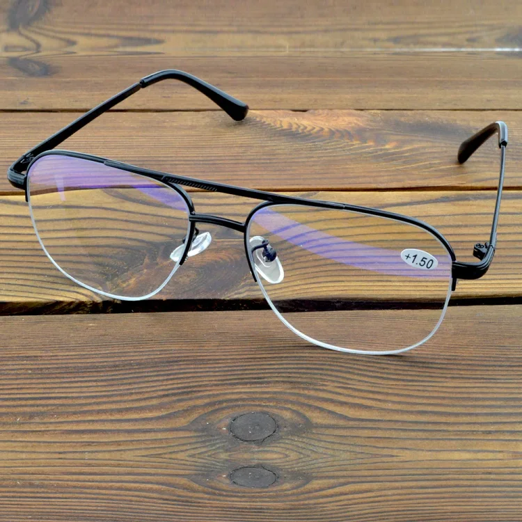 Oversized Double Bridge Pilot Style Half-rim Spectacles See Near N Far ...