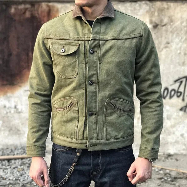 MEN'S VINTAGE LAPEL SINGLE BREASTED DENIM CARGO JACKET
