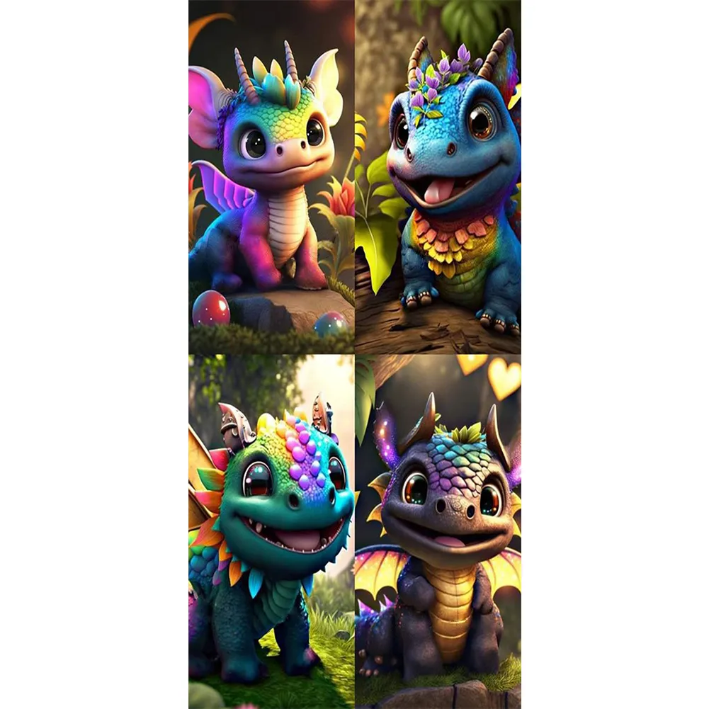 Four Cute Dragons (canvas) full round or square drill diamond painting