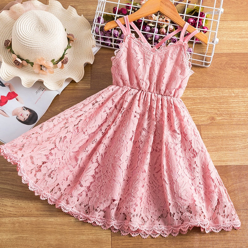 Girls Lace Dresses For Kids Flower Embroidery Sling Backless Tutu ...