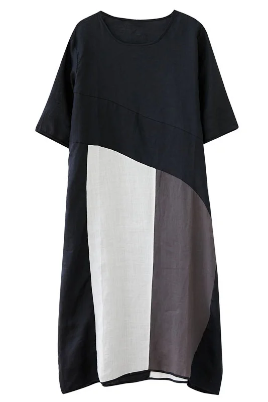 Plus Size-Summer Loose Colorblock Cotton Linen Dress