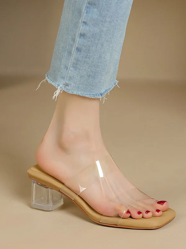 Stylish Open Toe Split-Joint Square-Toe Transparent Pumps Sandals