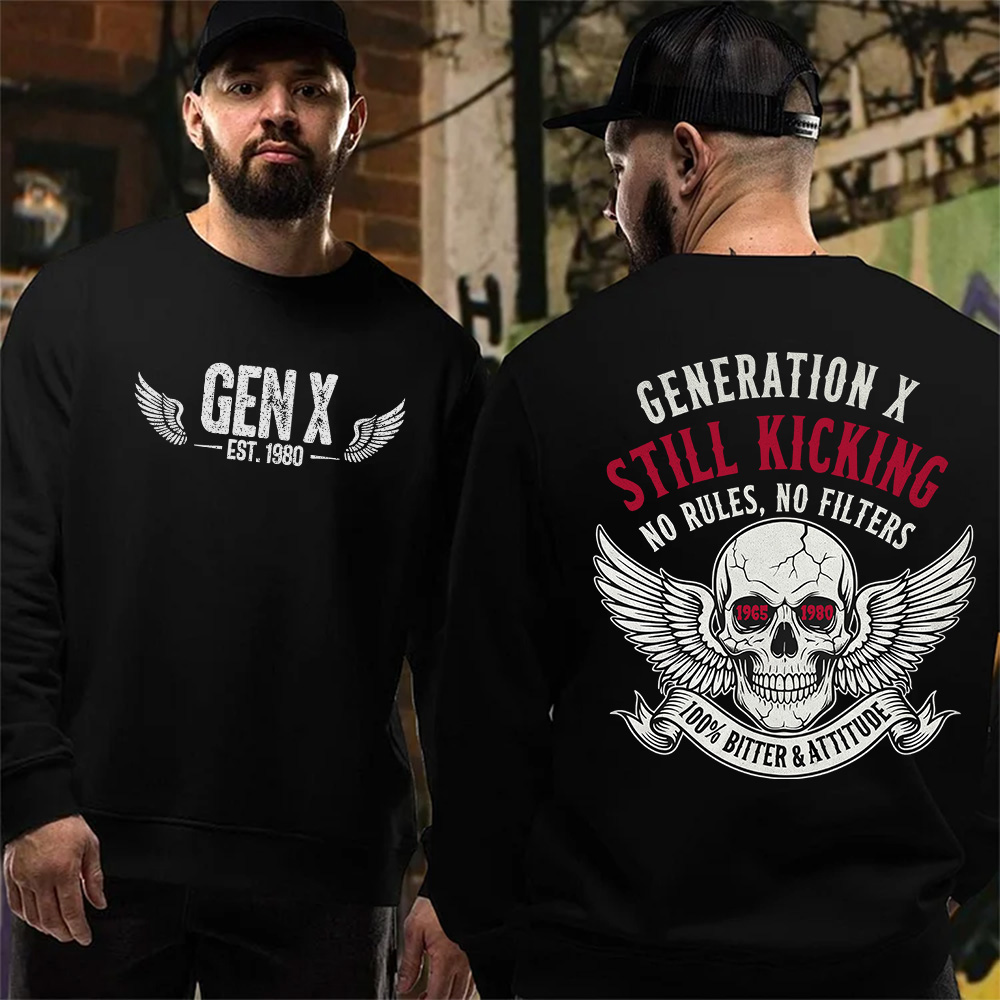 Gen X Still Kicking, No Rules, No Filters' Skull Graphic Crewneck, Gen ...