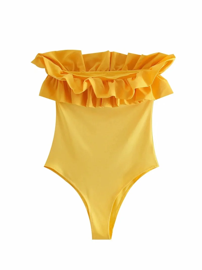 SLMD 2021 za Sexy Female Swimsuit Vintage One Piece Ruffled Push Up ...